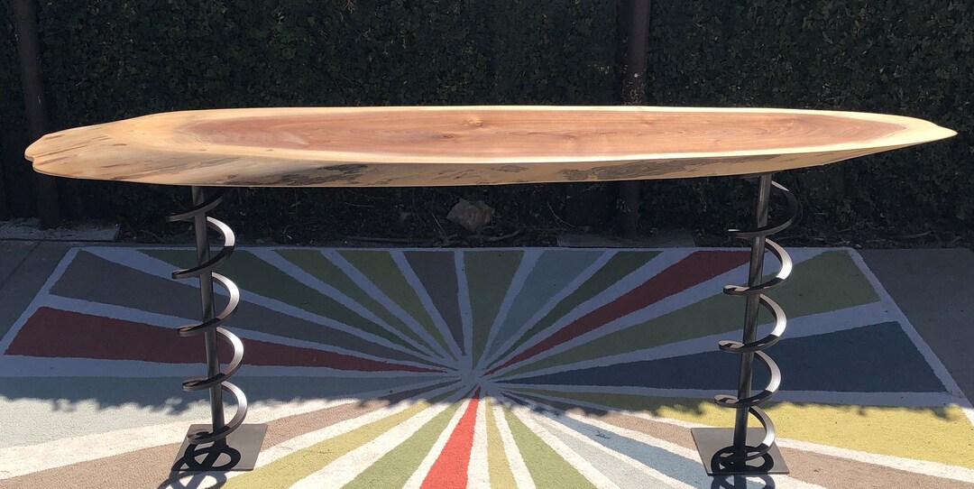 Live Edge Surfboard Console Table With Spring Legs - Etsy