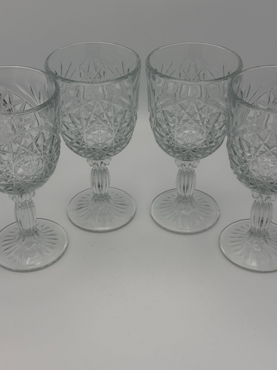 Vintage Set of 4 Libbey Brilliant Hobstar Clear Pressed Glass Water ...