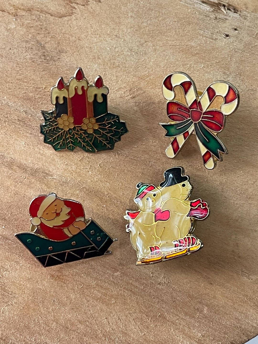 Vintage Christmas Pins Candy Canes Candles Santa Snowmen - Etsy