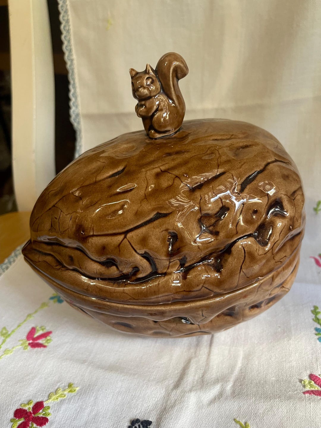 Squirrel on Walnut Lidded Dish Cookie Jar Candy Nut Dish - Etsy
