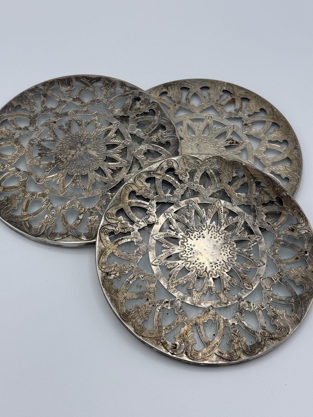 Set of 3 Silverplated Glass Trivets - Etsy