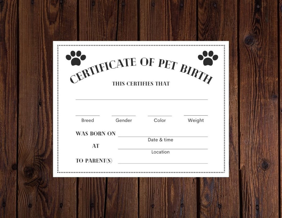 Pet Birth Certificate, Dog, Cat, Adoption, Minimal Style, Black and ...