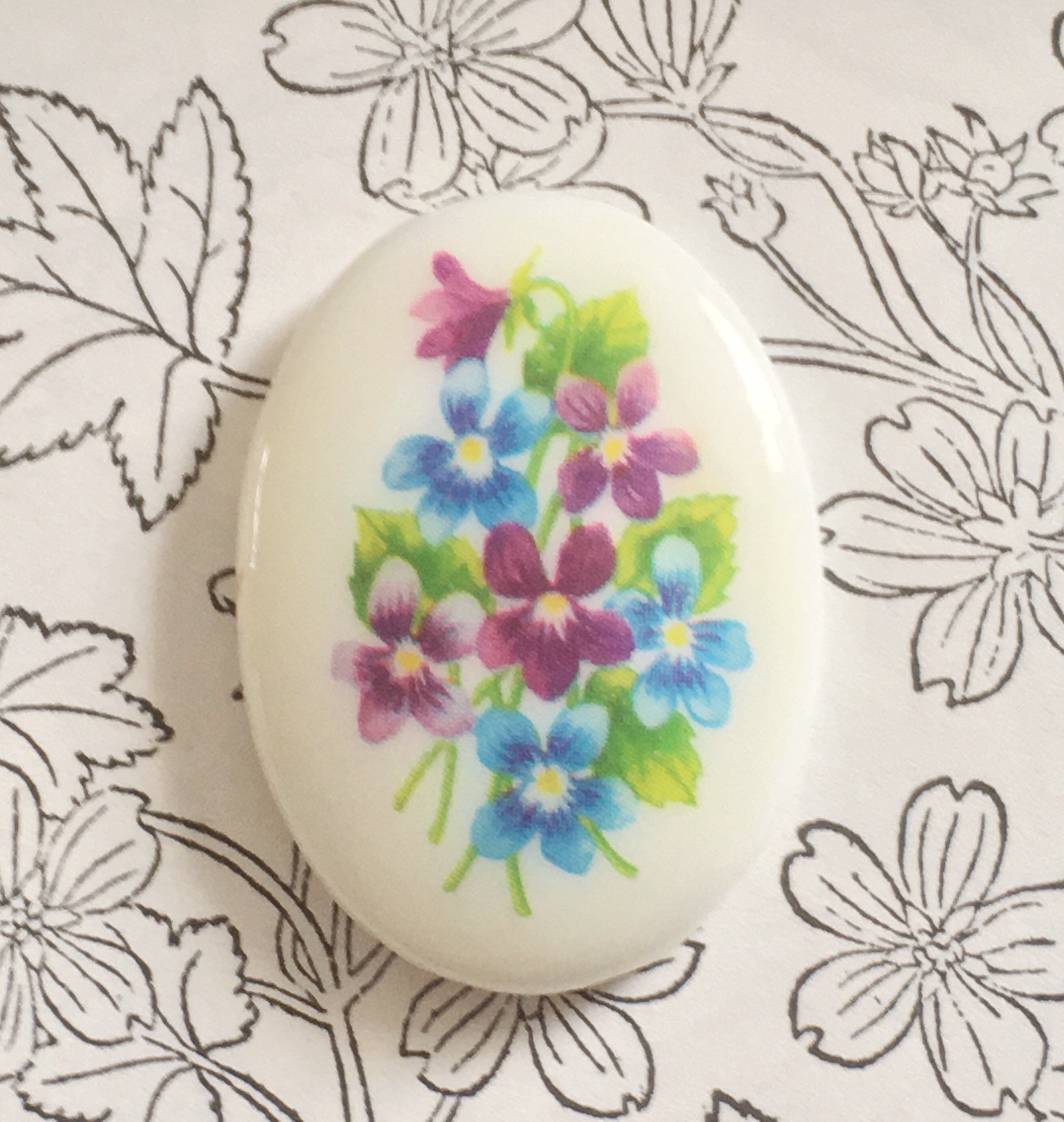 Cabochon, Porcelain, Oval, Violet Pansy, Glass Cabochon, 30x22mm, 1 ...