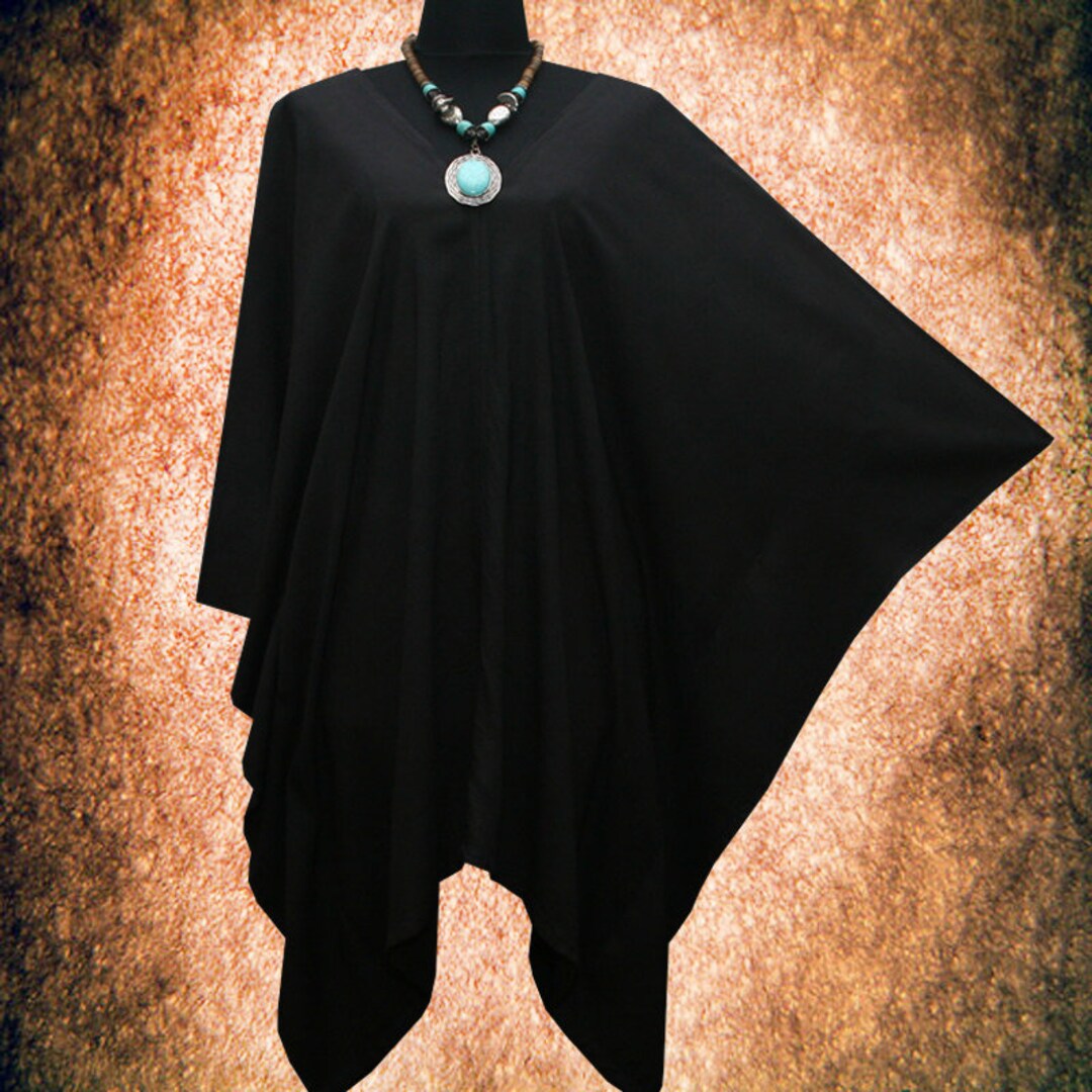 Solid Black Hand Dyed V Neck Cover Up, Beach Bikini Cover Up, Poncho ...