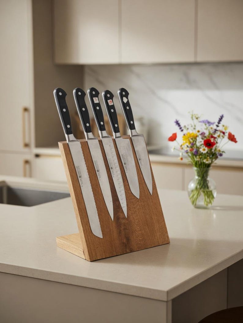 Magnetic Knife Block Oak Wood | Magnetic Knife Holder Standing ...