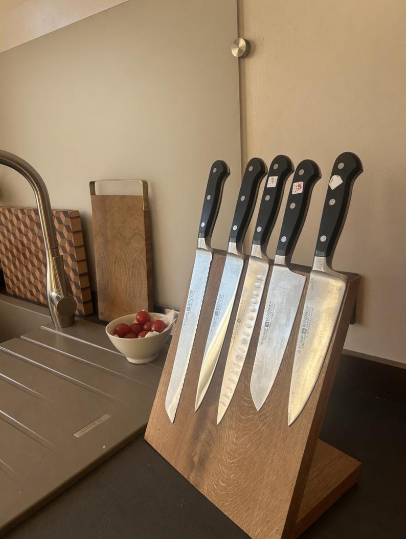 Magnetic Knife Block Oak Wood | Magnetic Knife Holder Standing ...