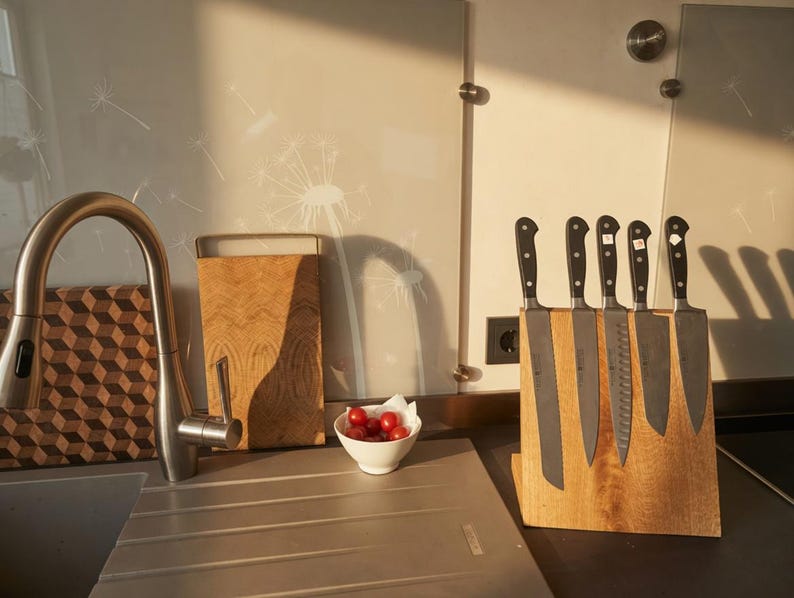 Magnetic Knife Block Oak Wood | Magnetic Knife Holder Standing ...