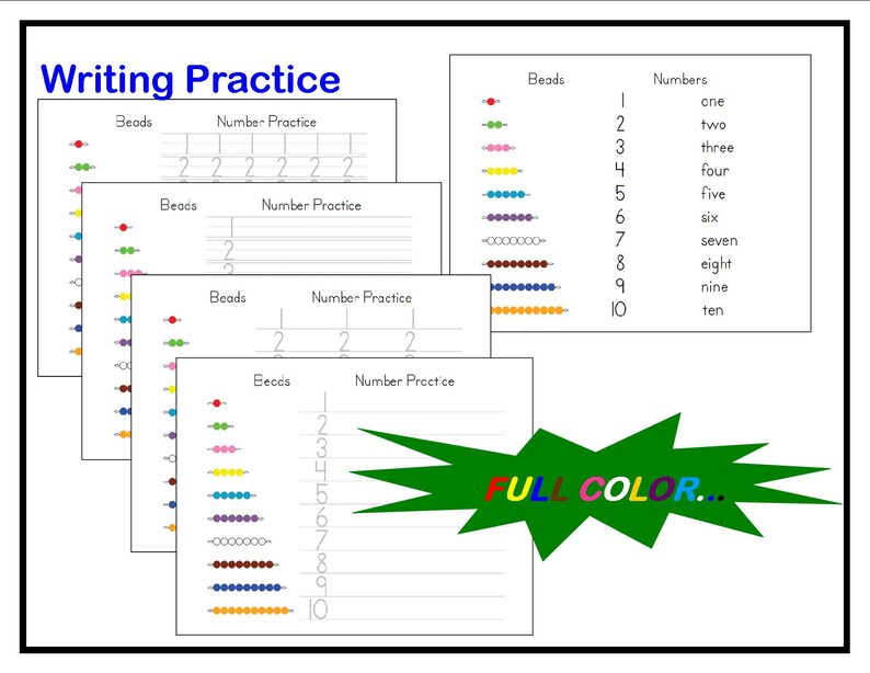 Montessori Bead Worksheets & Cards Numbers 1-10 | Etsy
