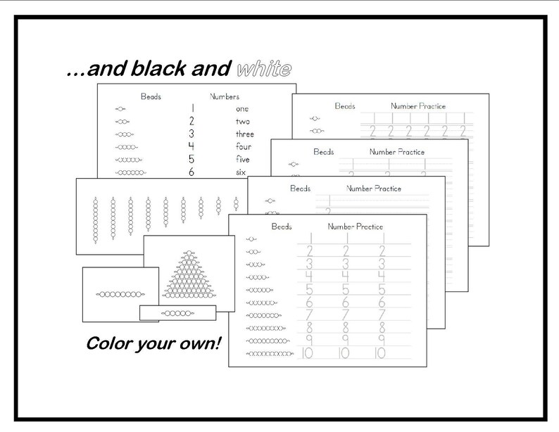 Montessori Bead Worksheets & Cards Numbers 1-10 | Etsy