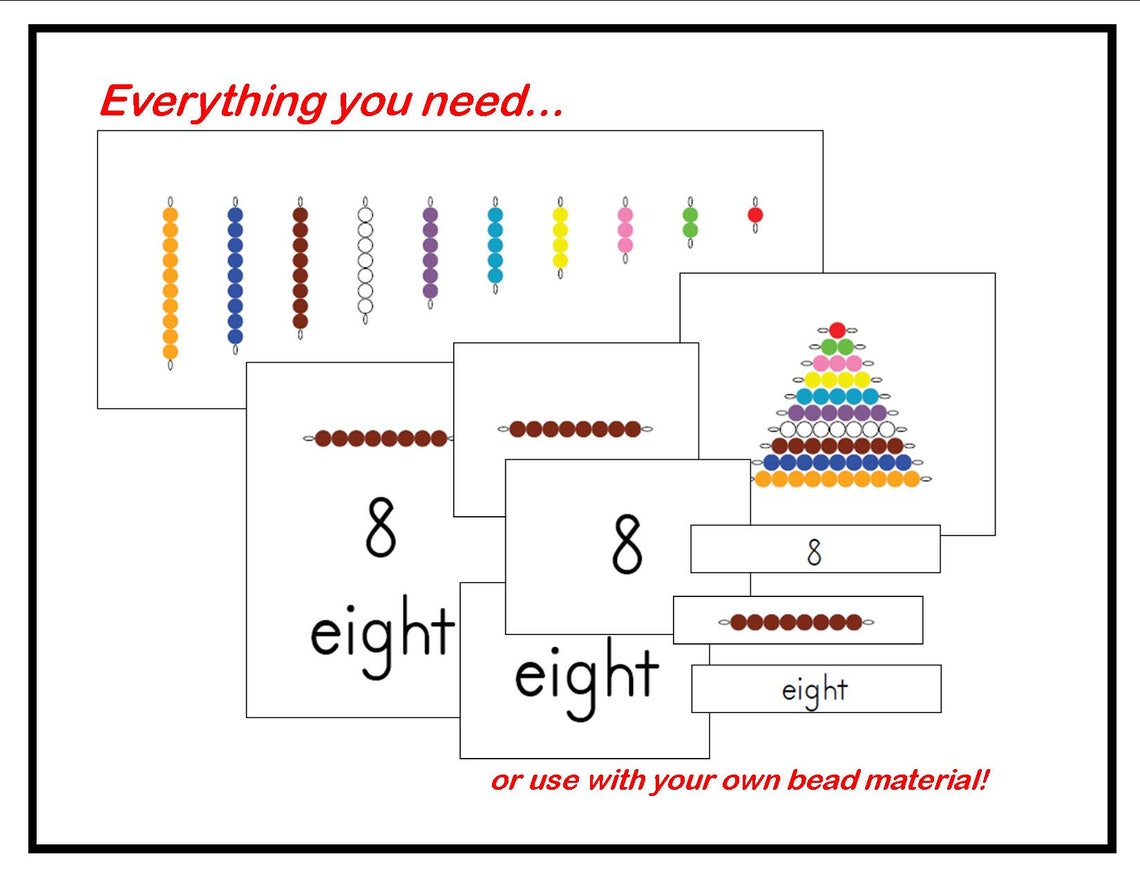 Montessori Bead Worksheets & Cards Numbers 1-10 | Etsy
