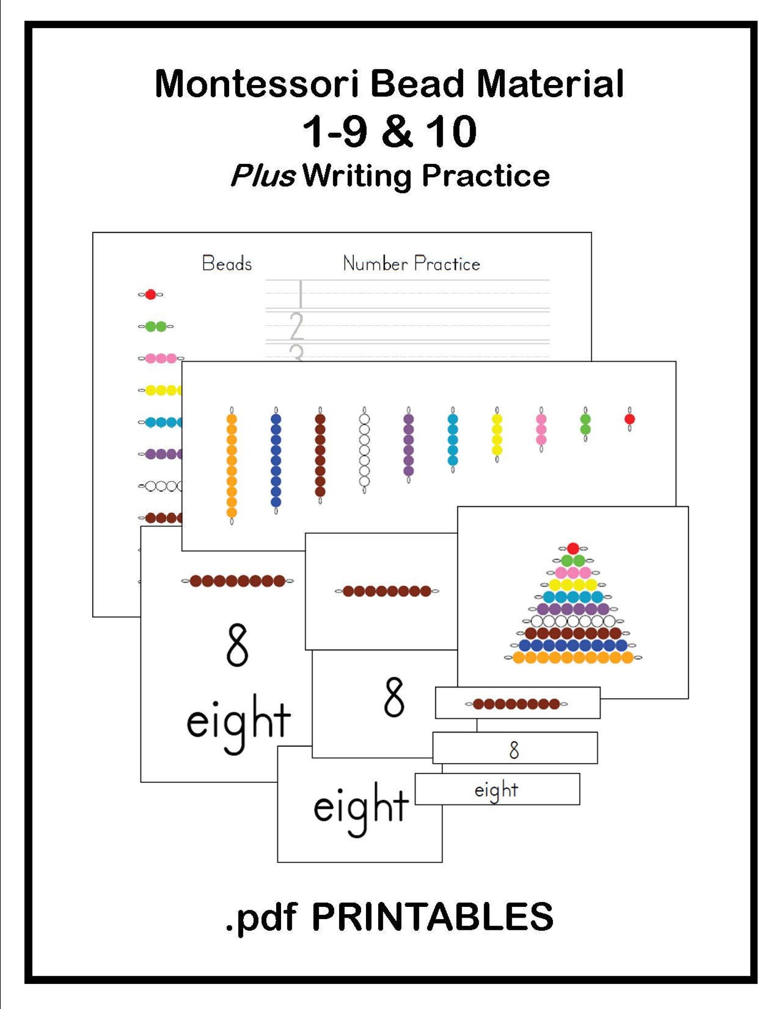 Montessori Bead Worksheets & Cards Numbers 1-10 - Etsy