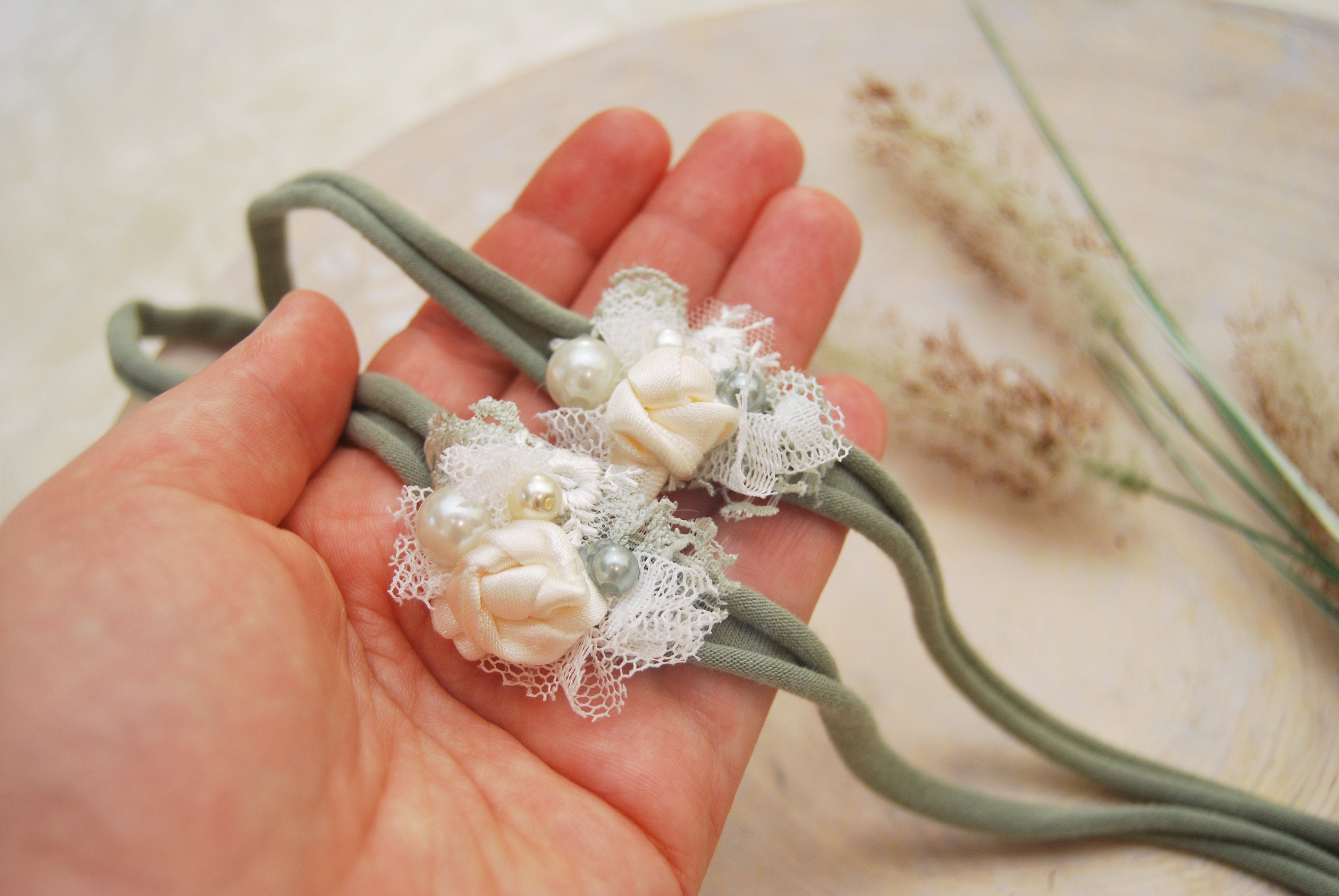 Newborn headband, baby headband, newborn props, green flower headband