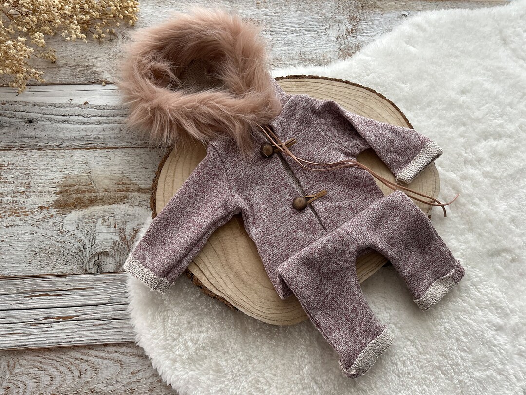 Newborn Photography Outfit Baby Boy Romper With Fur Hood Newborn Photo ...