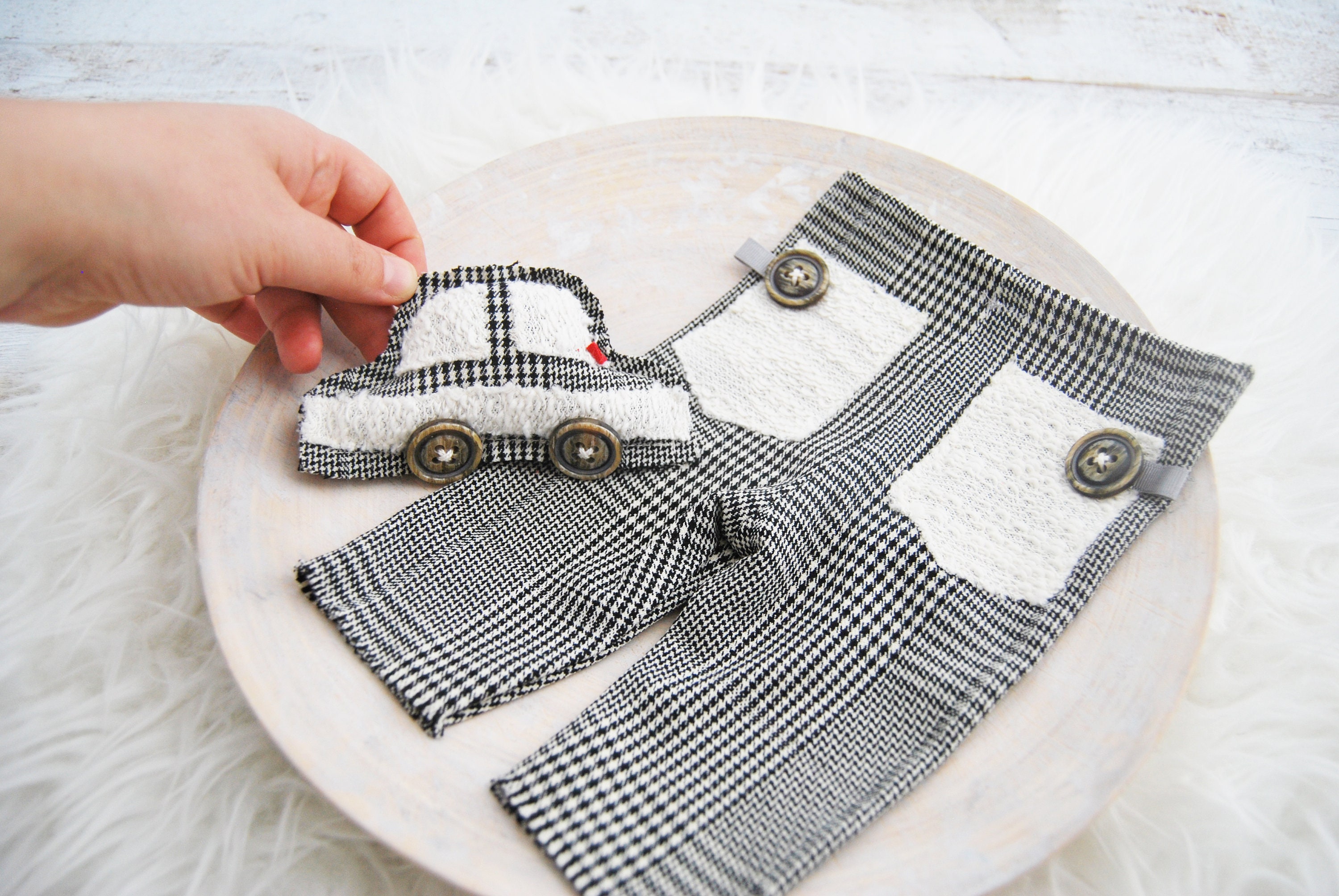 Newborn boy photo prop pants & car toy; newborn boy pants, car cuddle toy