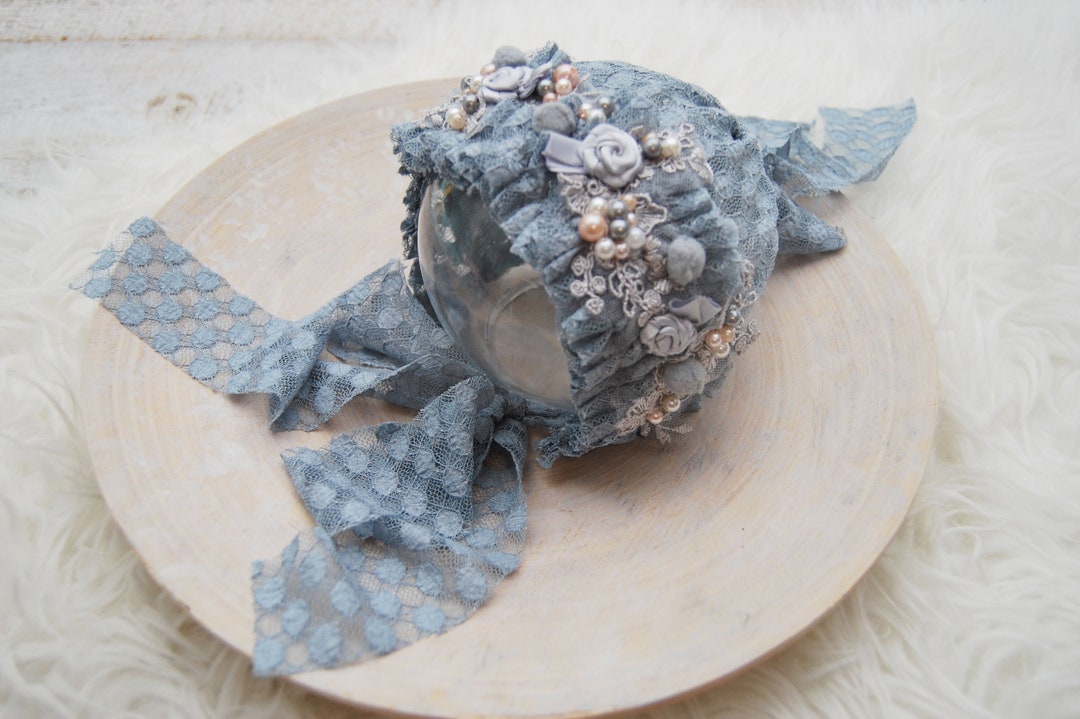 Newborn Bonnet Photography Lace Newborn Bonnet With Pearls Floral Baby ...