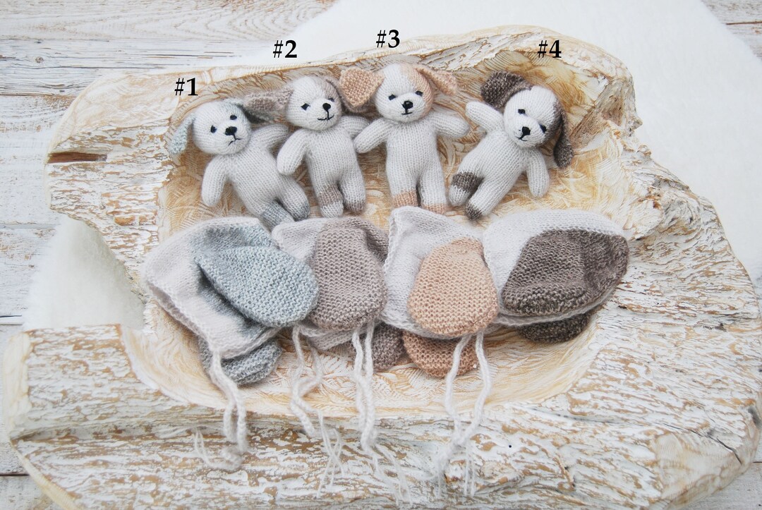 Newborn Knit Dog Toy & Bonnet Set, Baby Photo Prop - Etsy