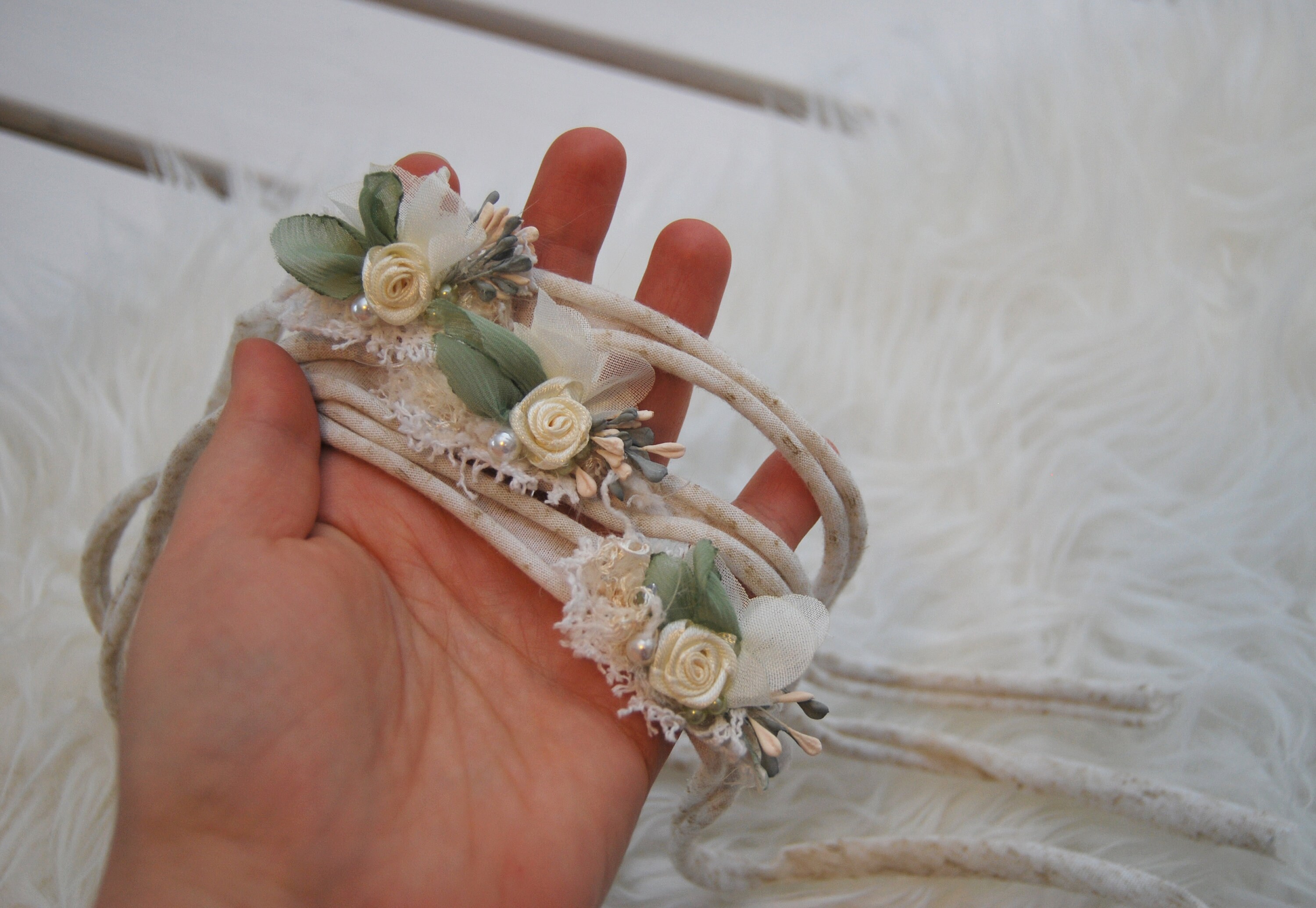 Flower newborn headband, sage green lace baby headband prop, newborn ...