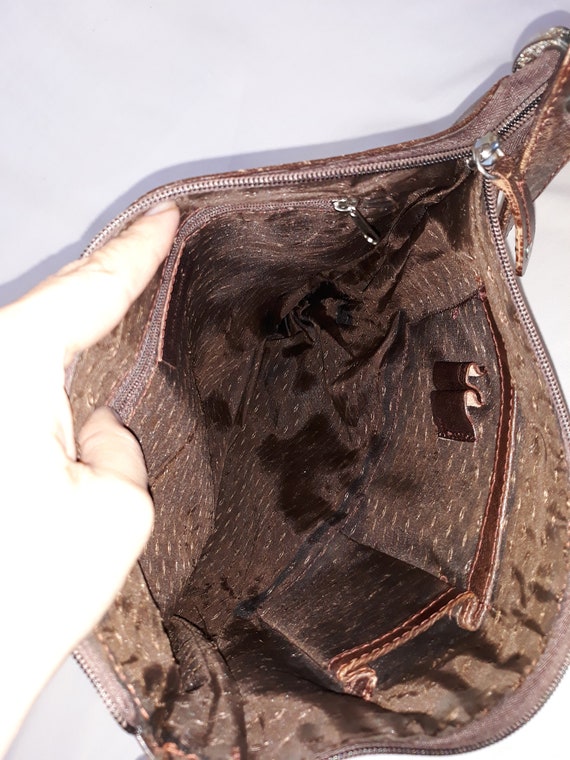 Vintage chestnut brown leather shoulder bag, large cr… - Gem