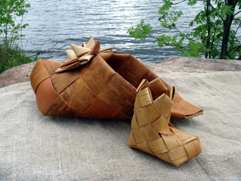 Swedish Vintage Large Birch Bark Wall Decor Set of Two Shoes Old ...