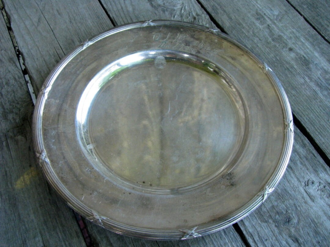 Vintage Metal Plate Very Old Round Serving Tray Round Silver Plate GAB ...