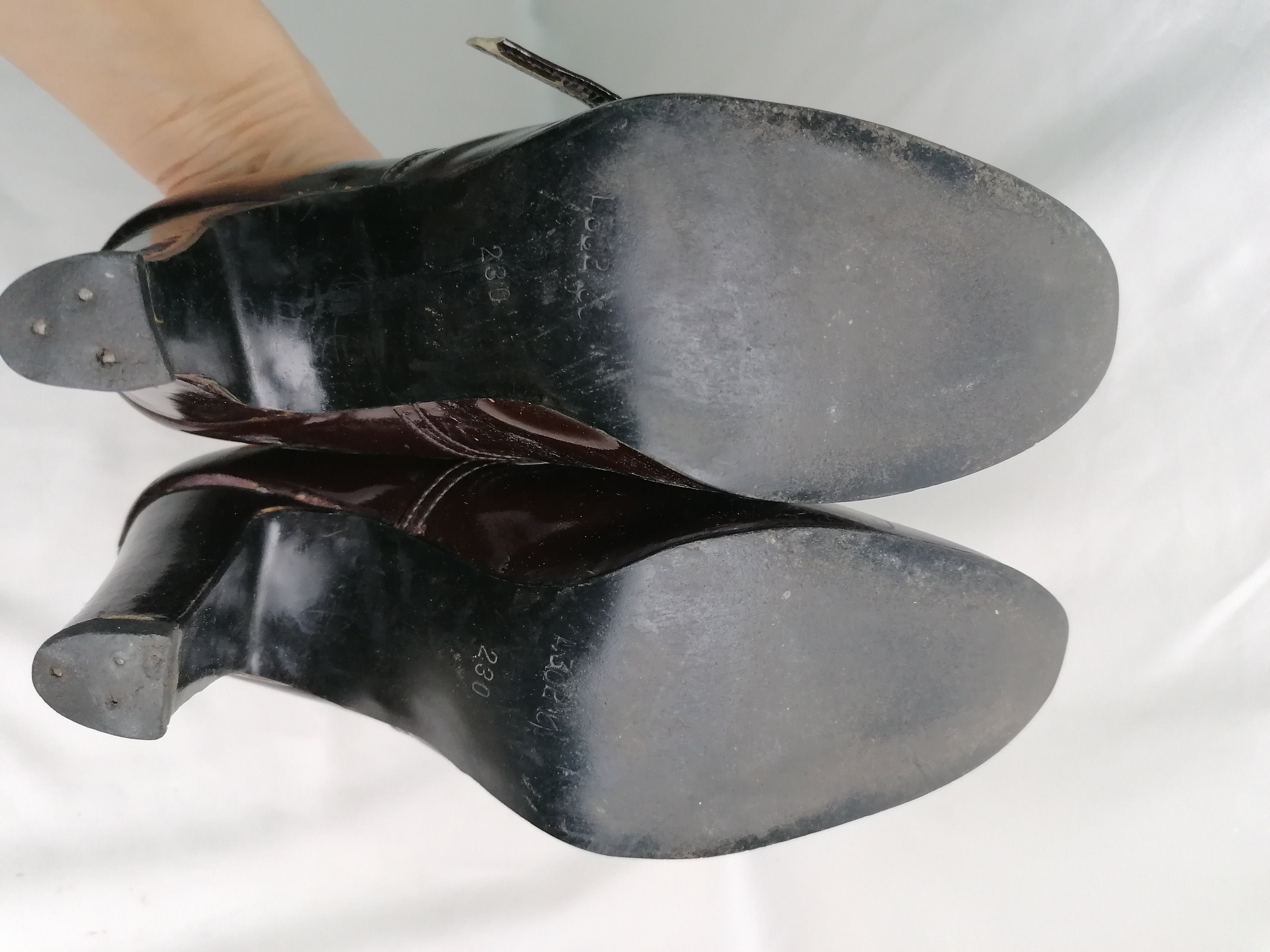 Vintage Black Lacquer Leather Pumps Round Toe Pumps Black Leather Shoes ...