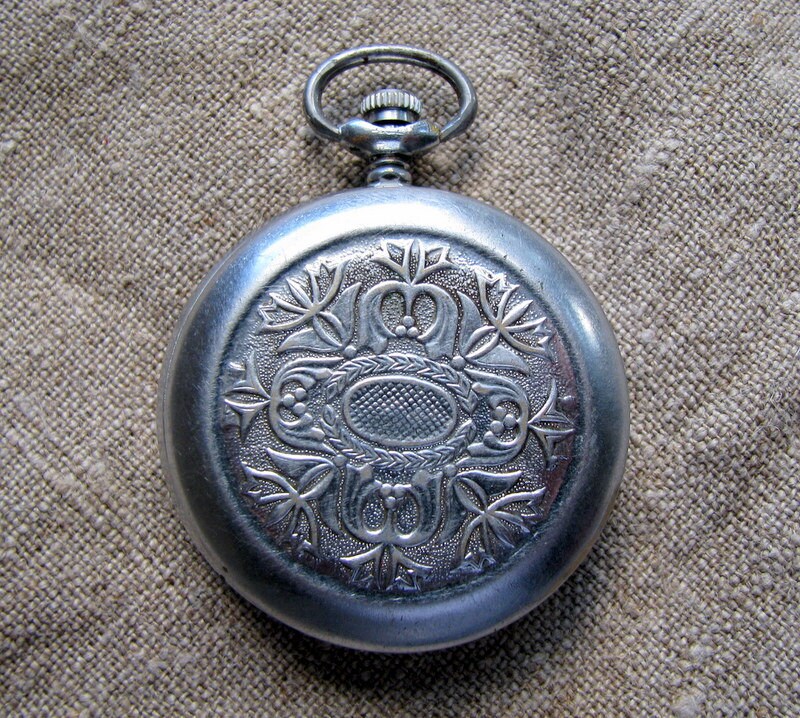 Vintage Soviet Pocket Watch Molnija Silver Tone Watch With Traditional ...