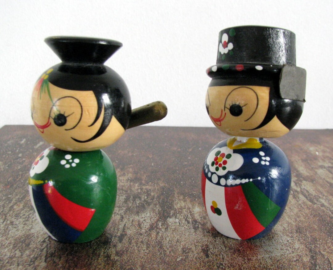 Vintage Kokeshi Dolls: Handmade Japanese Bobble Head Pair - Etsy