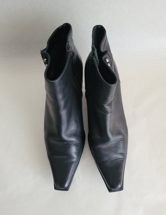 Vintage black leather ankle boots Rustic square toe k… - Gem