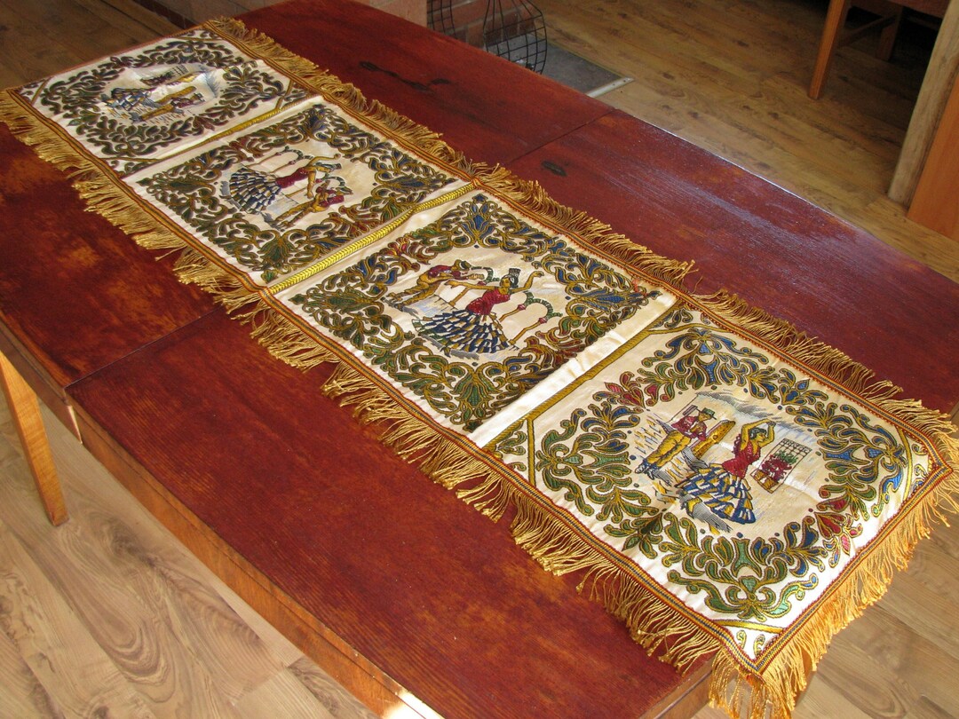 Musician With Dancing Ladie Table Decor Brocade Table Runner With ...