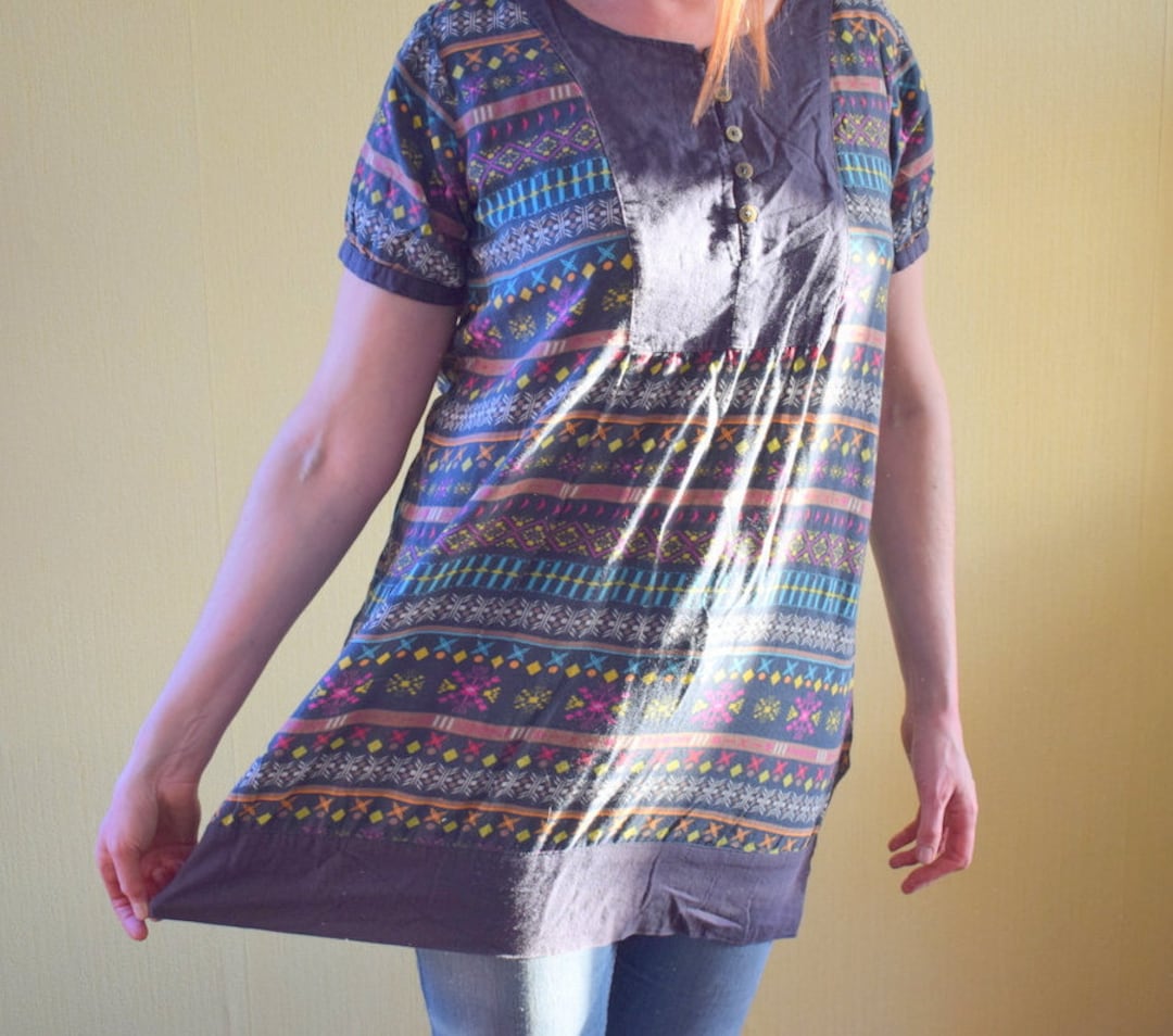 Vintage Women Dress Scandinavian Cotton Tunic Ethnic Tribal Size XL - Etsy