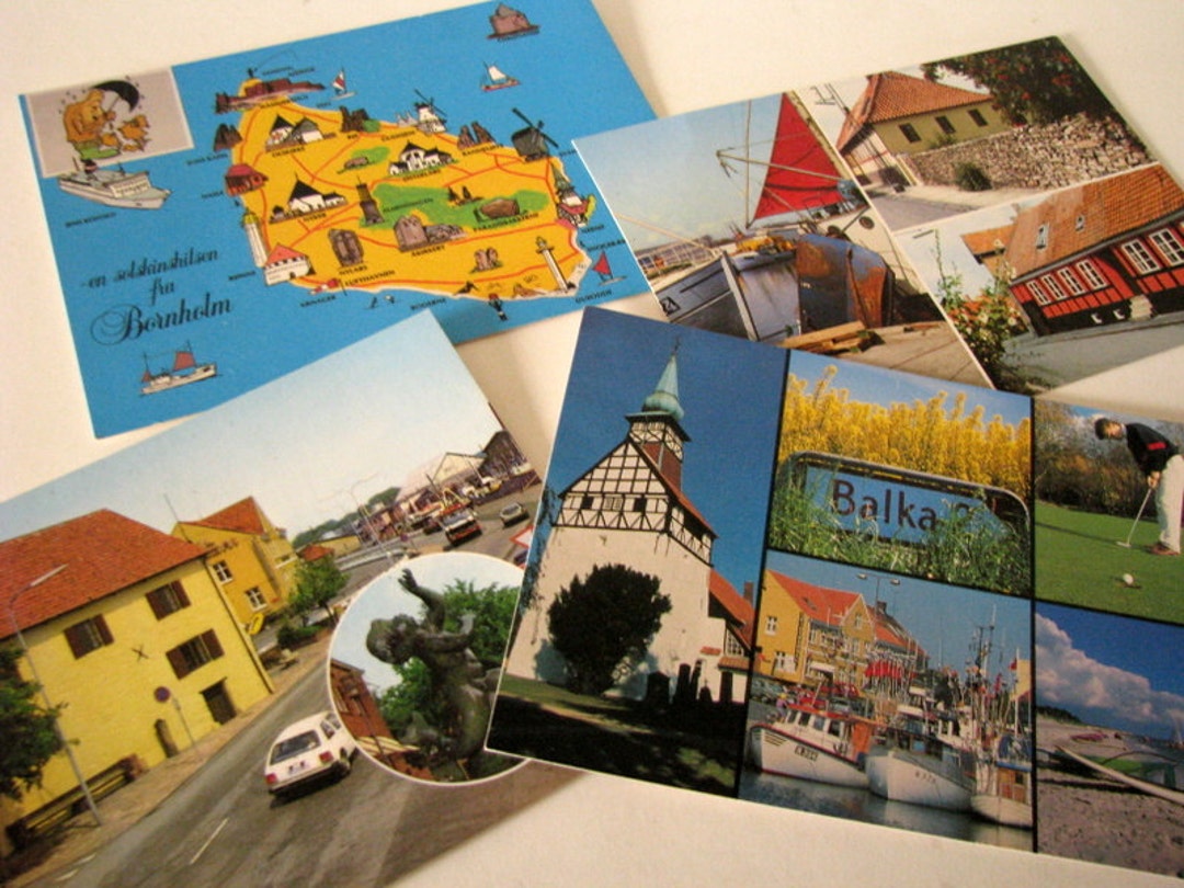 Vintage Danish Original Postcards 4 Pcs Set From Bornholm Island City ...