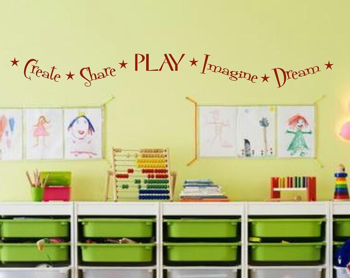 Nursery Playroom Wall Decal Kids Wall Decals Create Share Play Imagine ...