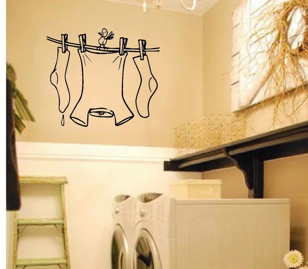 Laundry Room Decor - Wall Art - Cute Clothes Line With Bird - Laundry ...