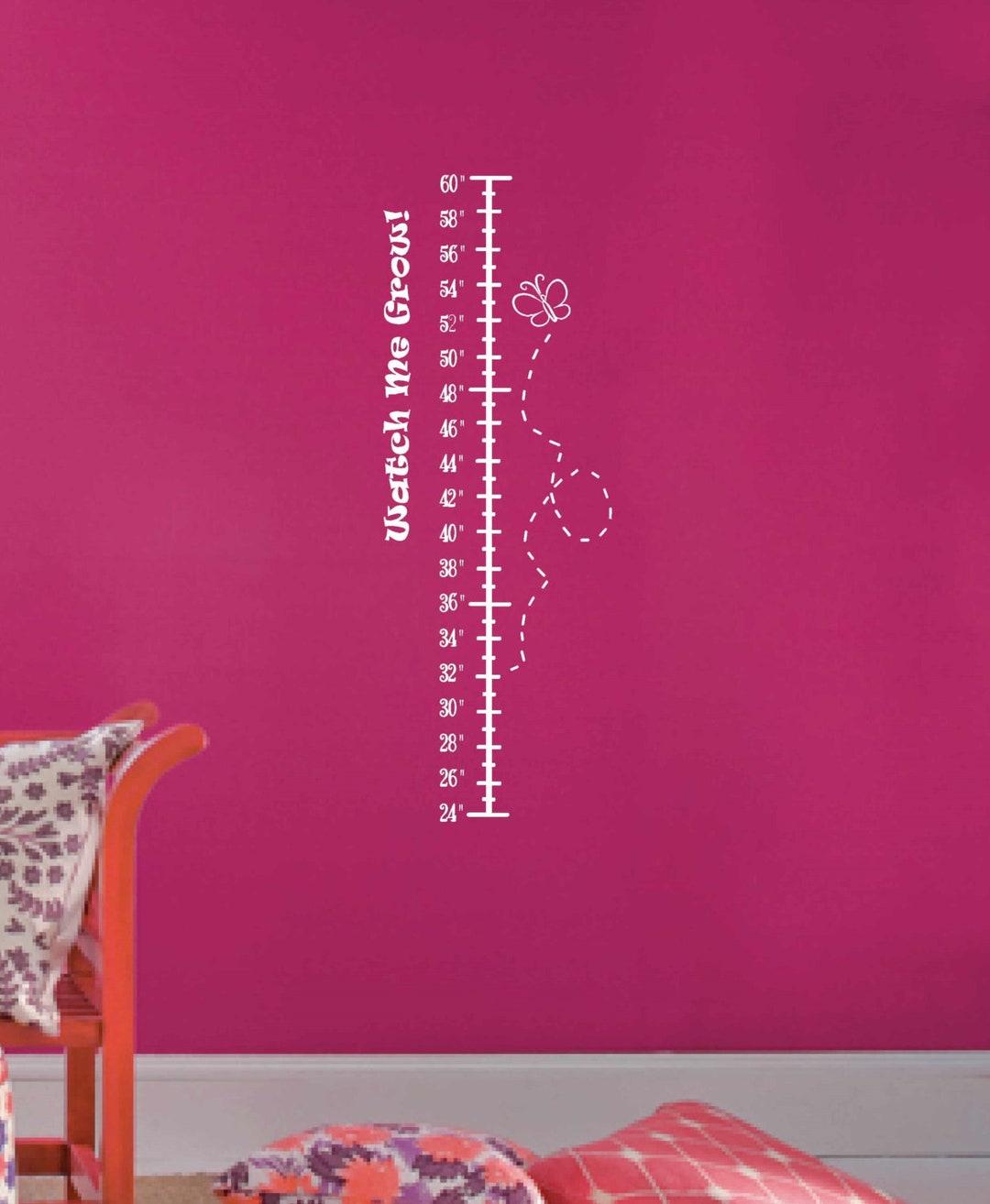 Girl Room Vinyl Wall Art - Growth Chart Wall Decal - Butterfly Playroom ...