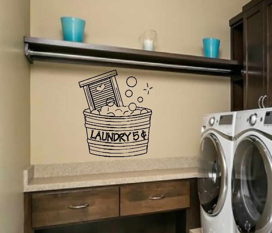 Laundry Wall Decal - Wall Art - Cute Laundry 5 Cents Bucket - Laundry ...