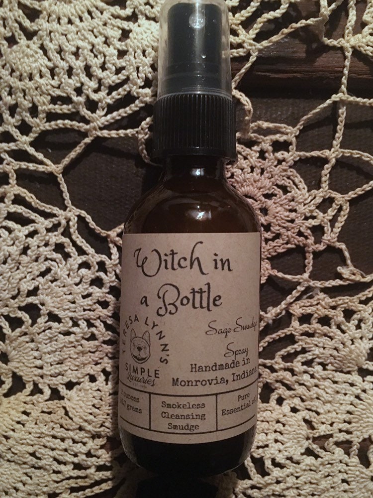Witch in a bottle, Smudge Spray, cleansing, Sage, Tigers eye ...