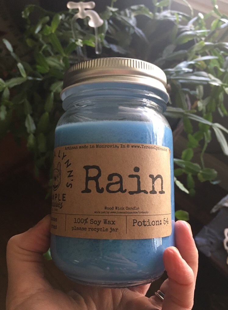 Rain scented candle | wooden wick | soy candle | crackle candle ...