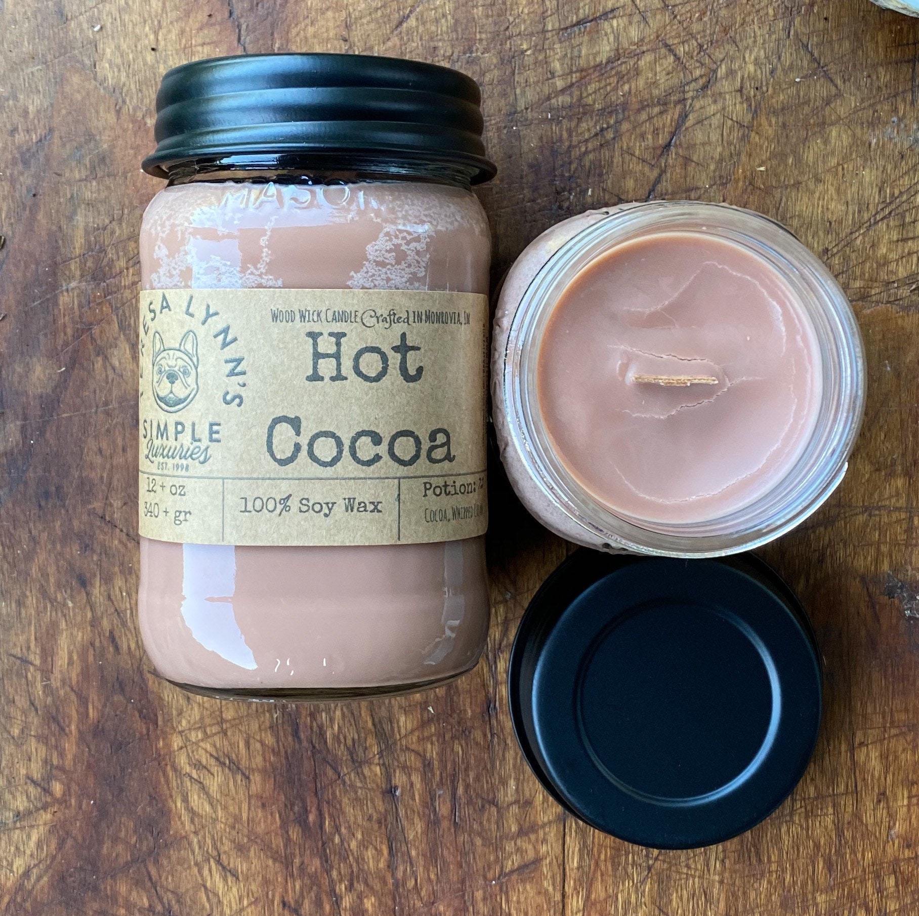 Hot Cocoa, scented Candle, long burning candle, soy candle, cocoa, wood ...