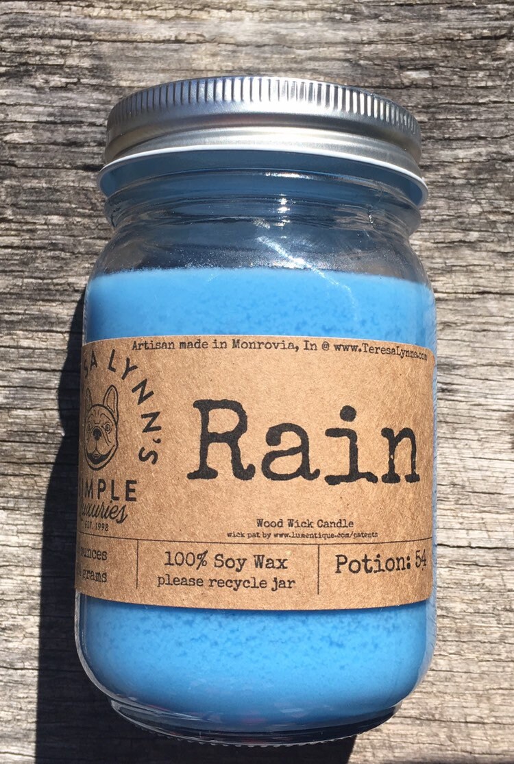 Rain scented candle | wooden wick | soy candle | crackle candle ...