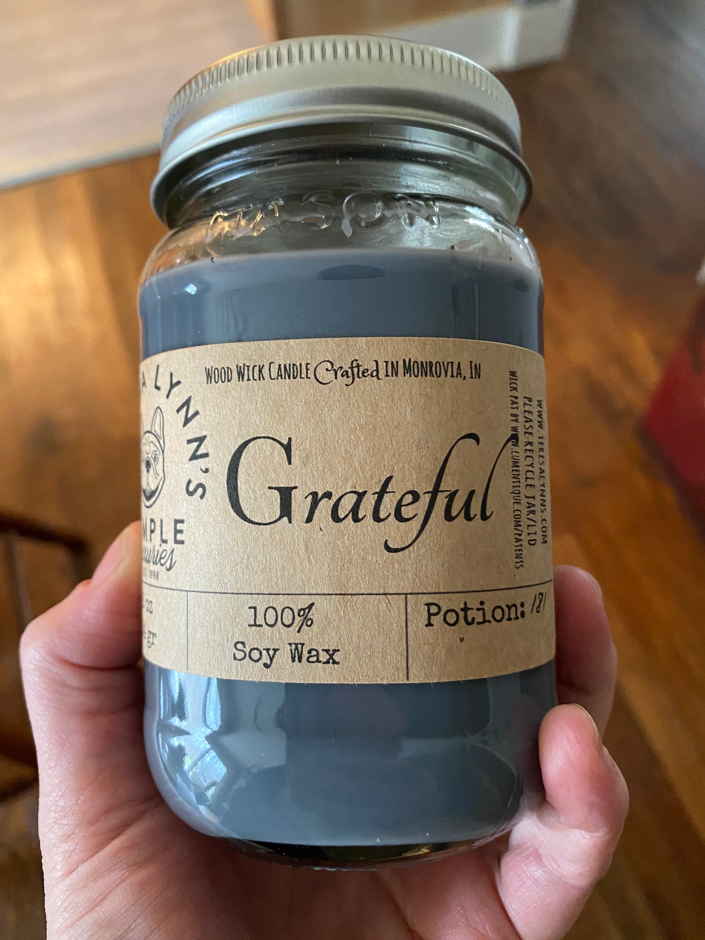 Grateful, soy candle, wooden wick, calming, meditation, anxiety relief ...