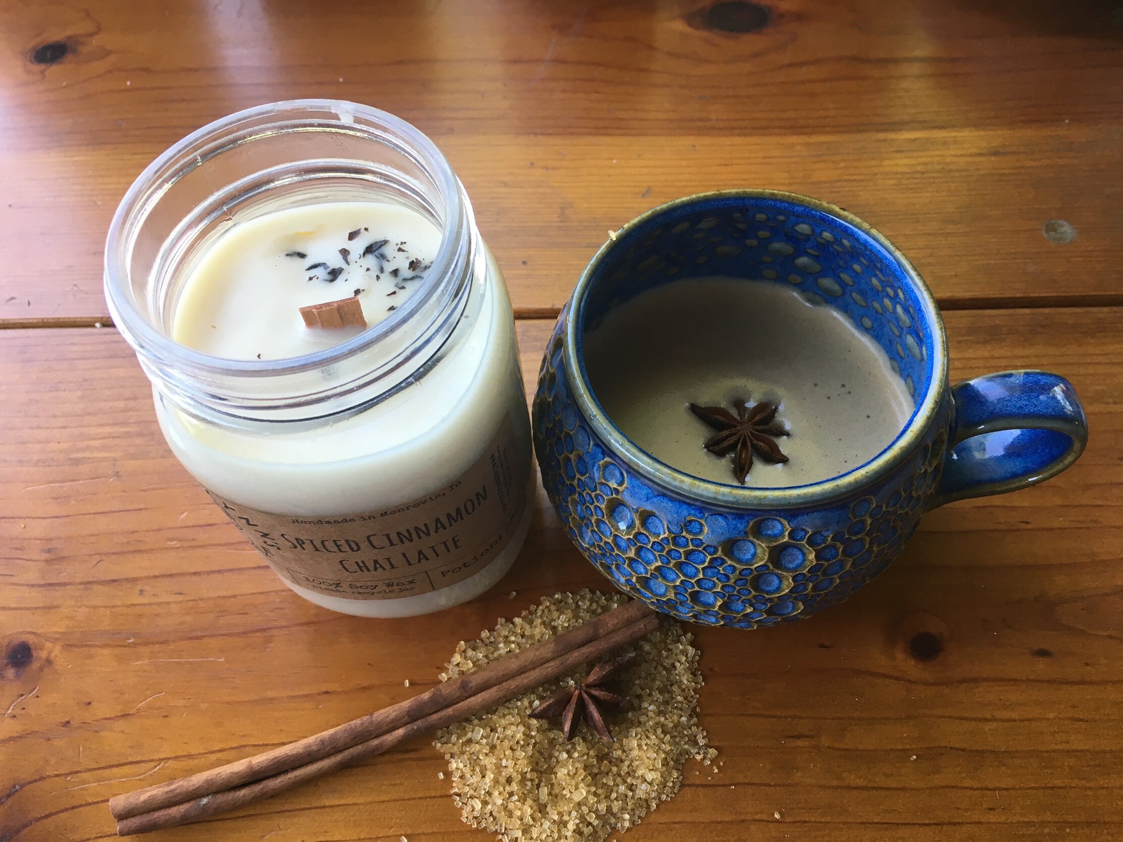 Spiced Cinnamon Chai Latte, spice, Soy candle, Wood Wick, Handmade ...