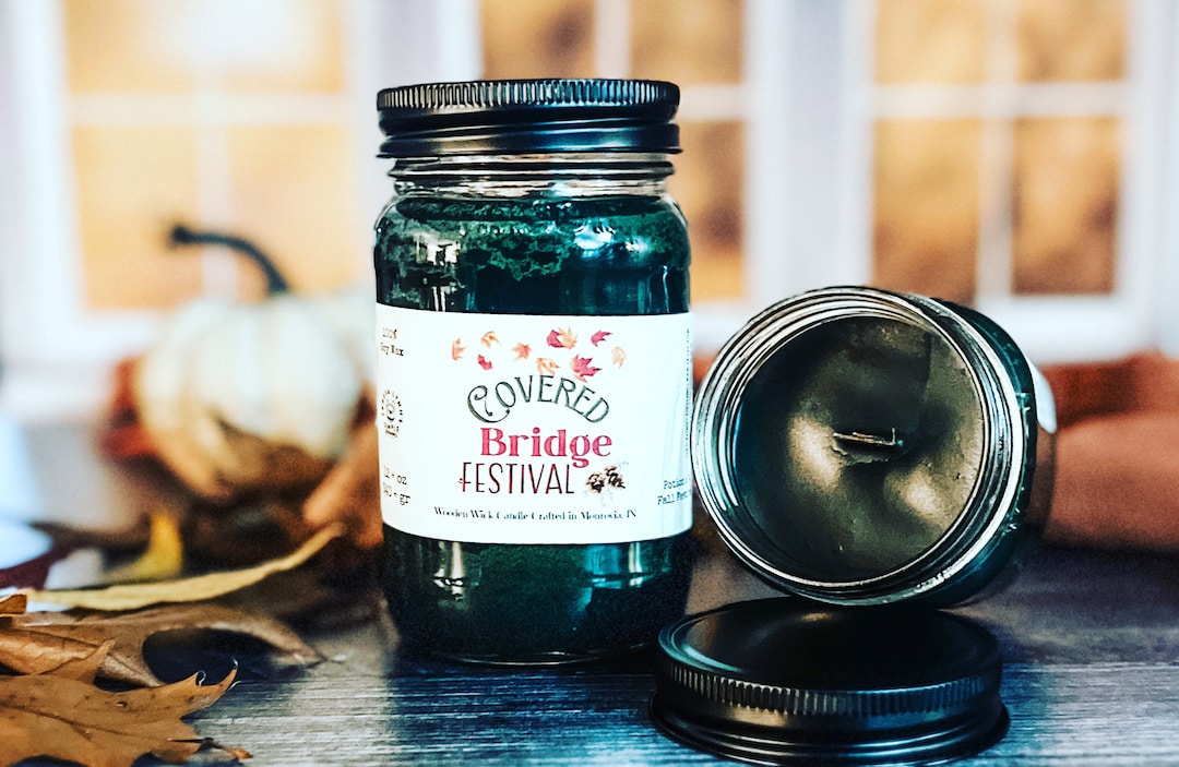 Covered Bridge Fall Scented Candle: Handmade Soy Wax, Wooden Wick - Etsy