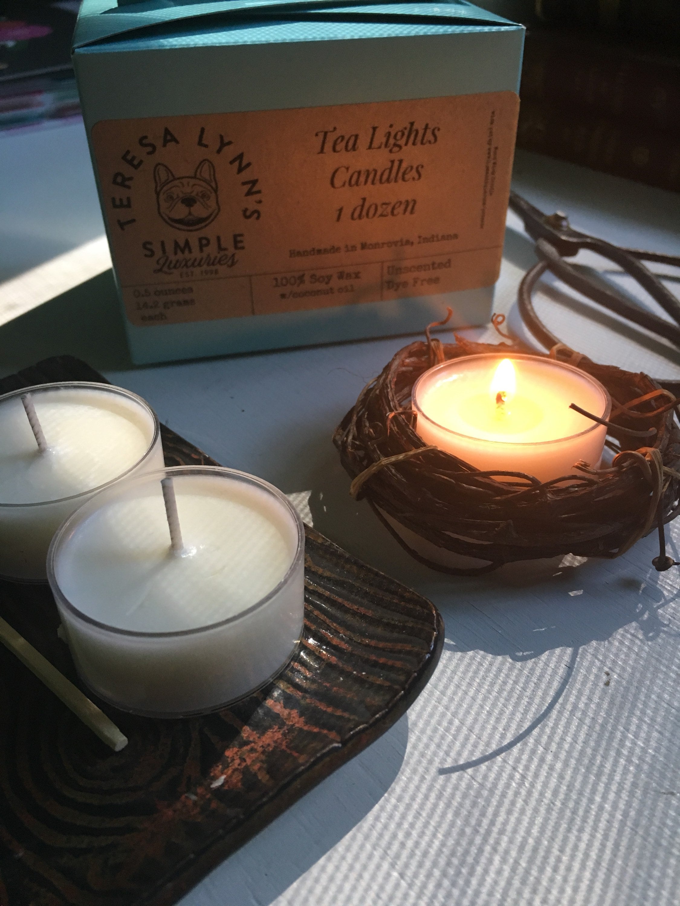 Soy wax | tea lights | cotton wick | long burning | dye free | no ...