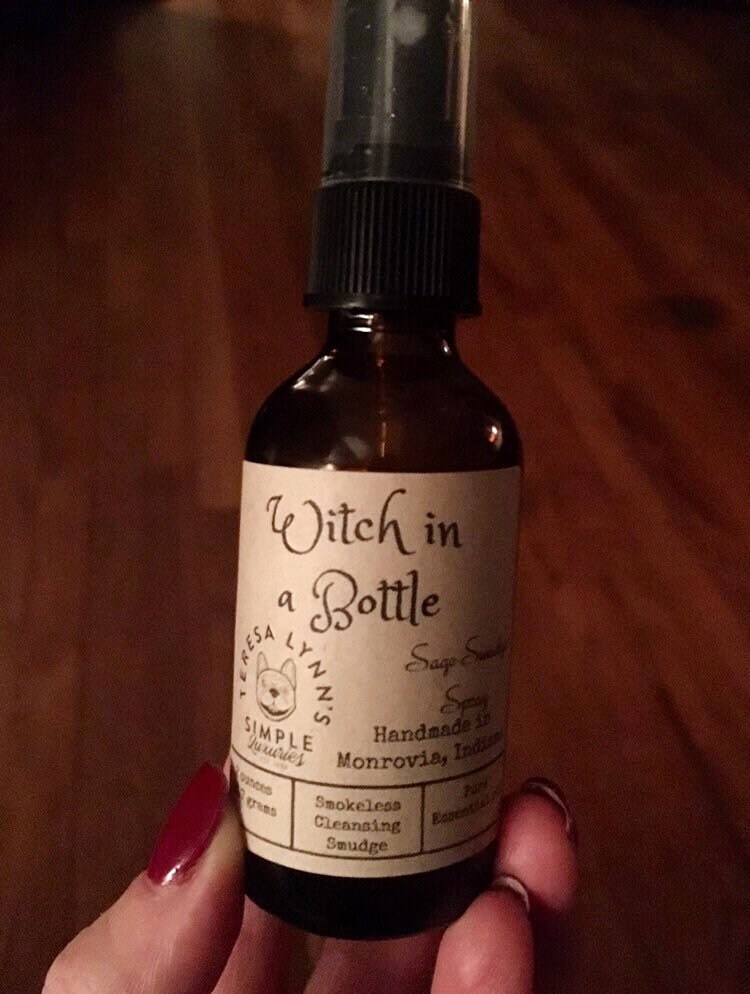 Witch in a bottle, Smudge Spray, cleansing, Sage, Tigers eye ...