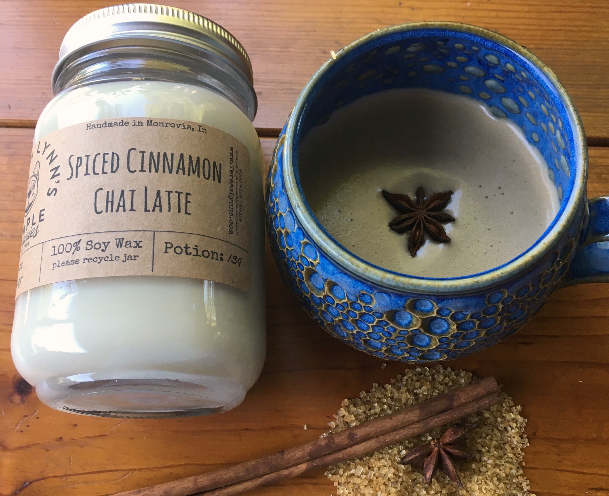 Spiced Cinnamon Chai Latte, spice, Soy candle, Wood Wick, Handmade ...