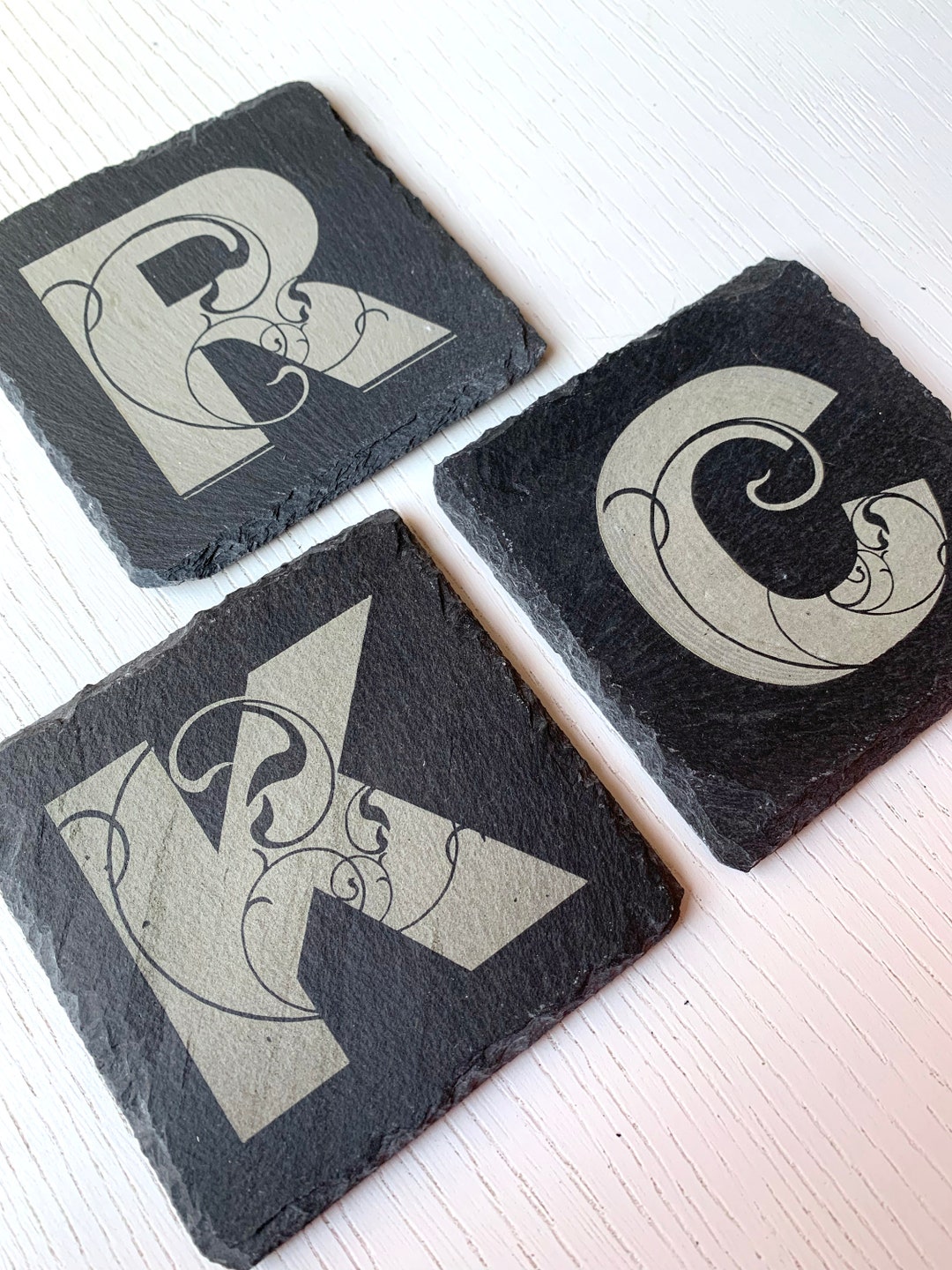 A-Z Decorative Large Initial Letter Engraved Slate Coasters, Birthday ...