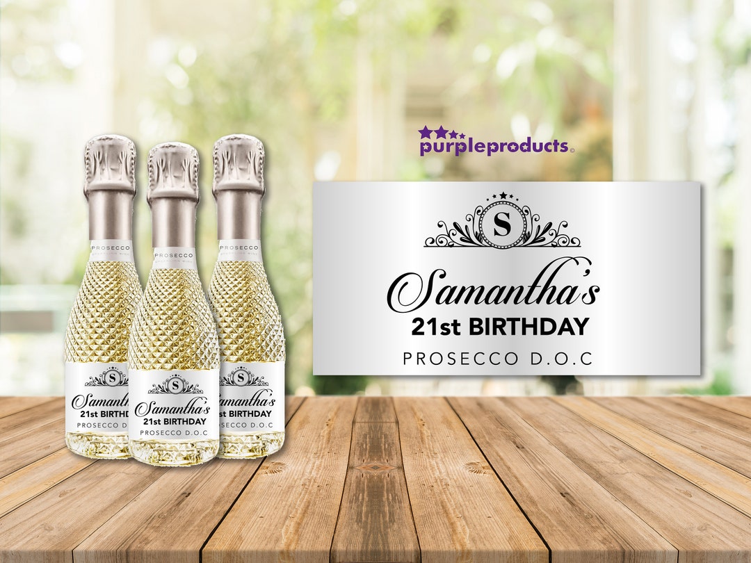 Personalised Mini Prosecco Birthday, Any Occasion, Bottle Label, White ...