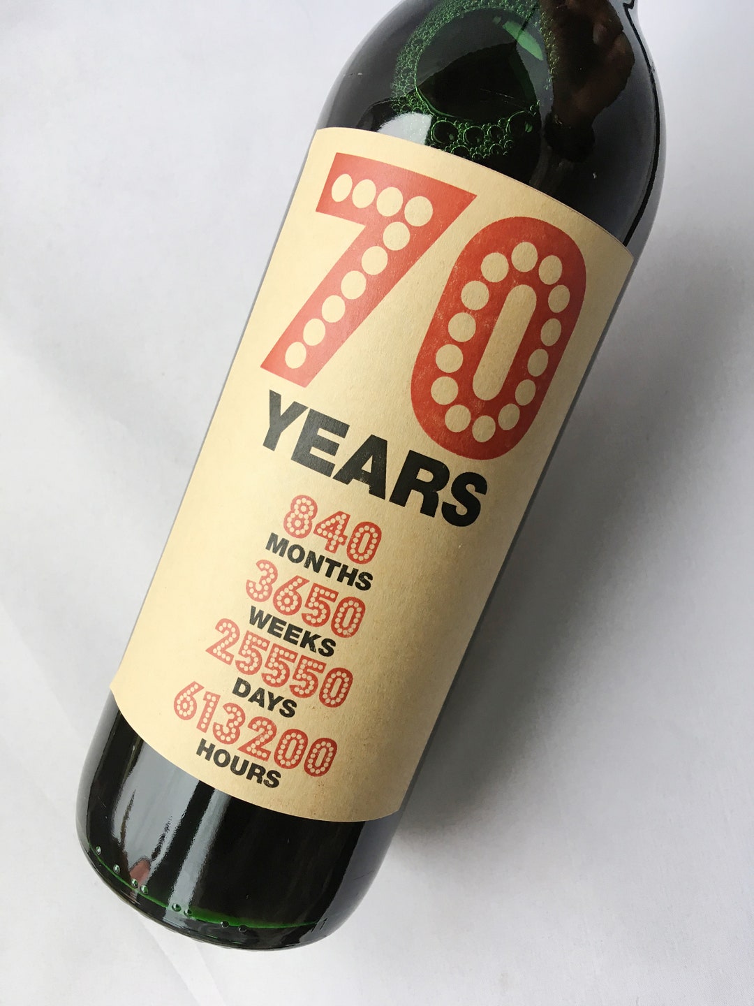 70th Birthday Kraft Wine Bottle Label Gift, 70 Years in Time, Months ...