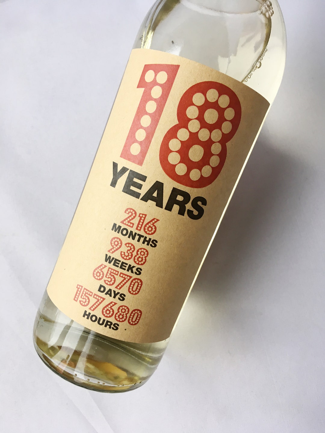 18th Birthday Kraft Wine Bottle Label Gift, 18 Years in Time, Months ...