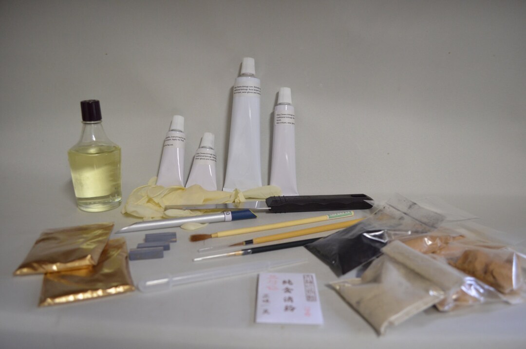 Deluxe Kintsugi Materials Set, Real Lacquer, Pure Gold Powder, English ...